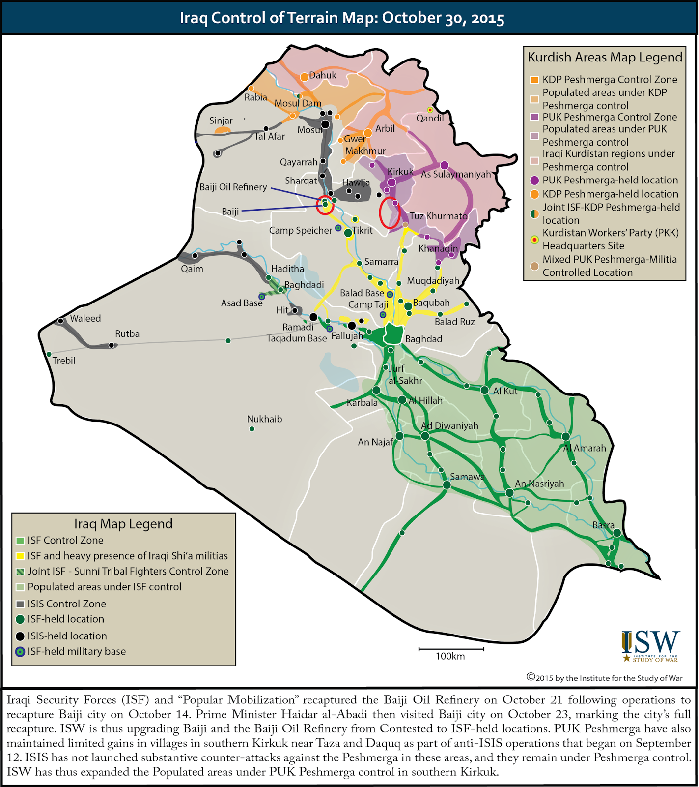 Iraq Control of Terrain Map: October 30, 2015 | Map Room | ISW