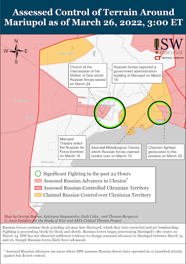 Assessed Control of Terrain Around Mariupol as of March 26, 2022, 3:00 ...