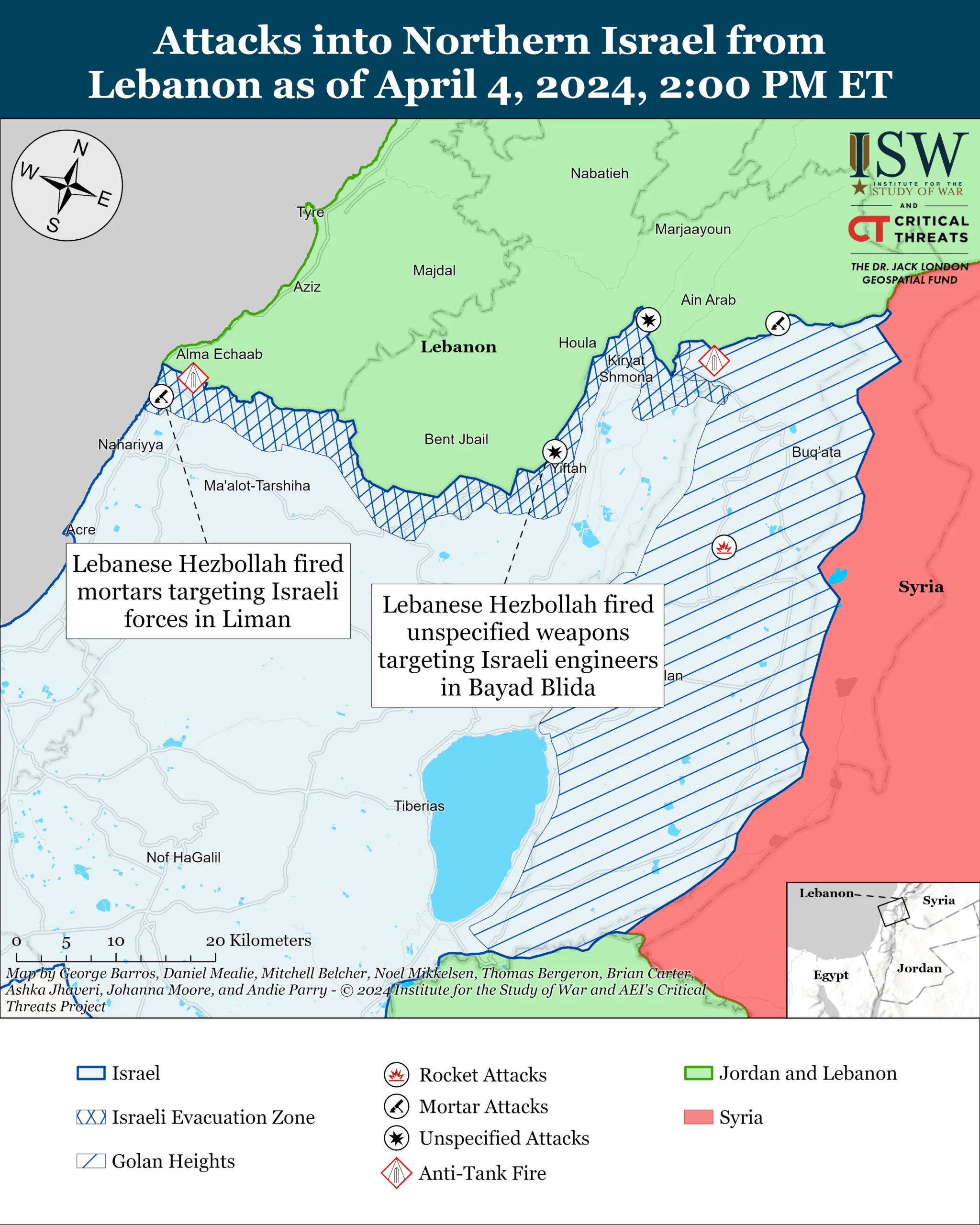 Attacks into Northern Israel from Lebanon as of April 4, 2024 | ISW