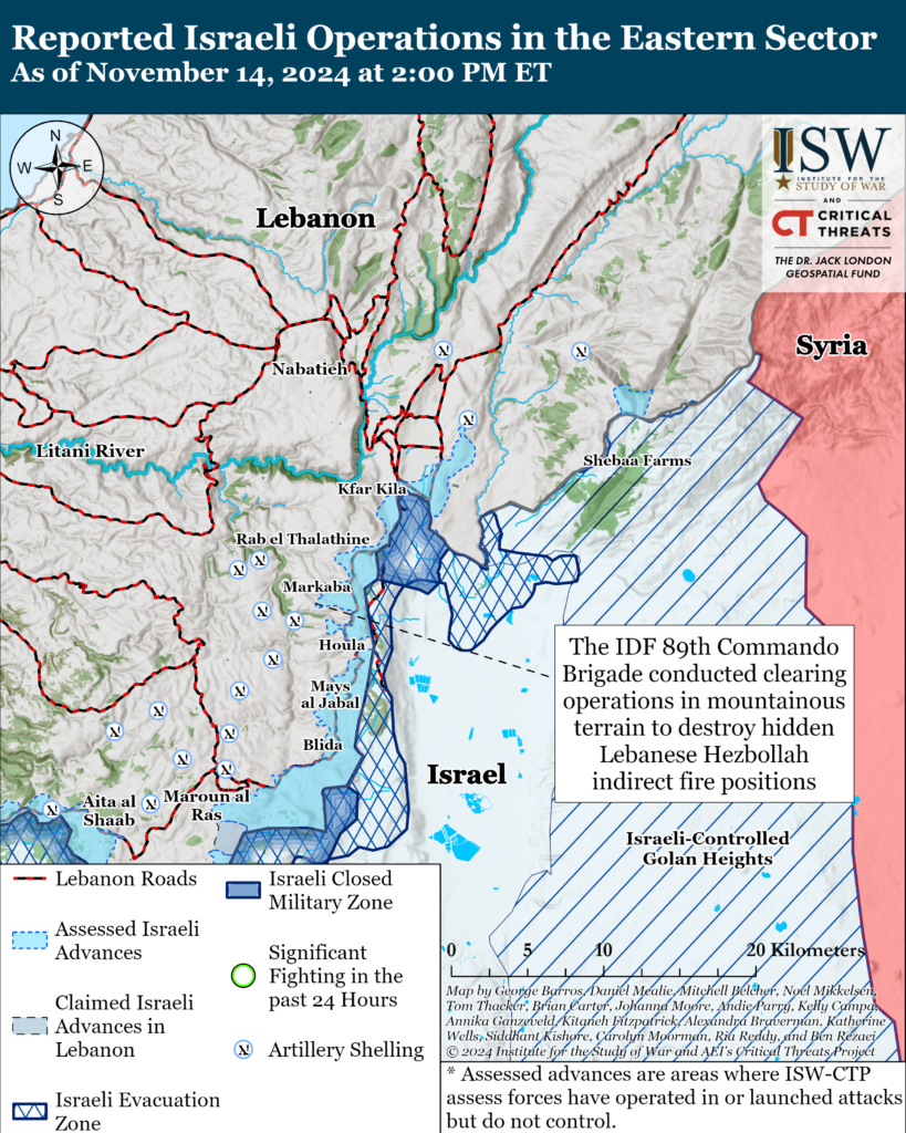 Reported Israeli Operations in the Eastern Sector as of November 14 ...