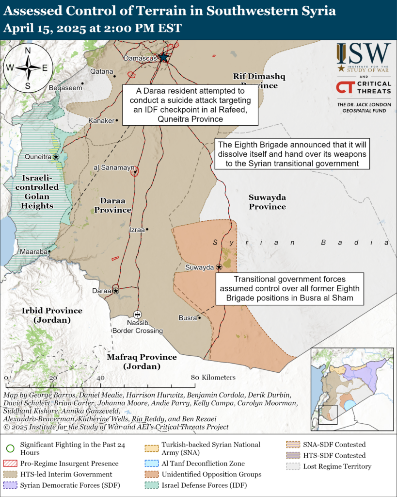 Assessed Control of Terrain in Southwestern Syria April 15, 2025 at 2: ...