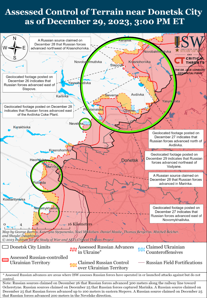 Assessed Control of Terrain Near Donetsk City as of December 29, 2023 ...