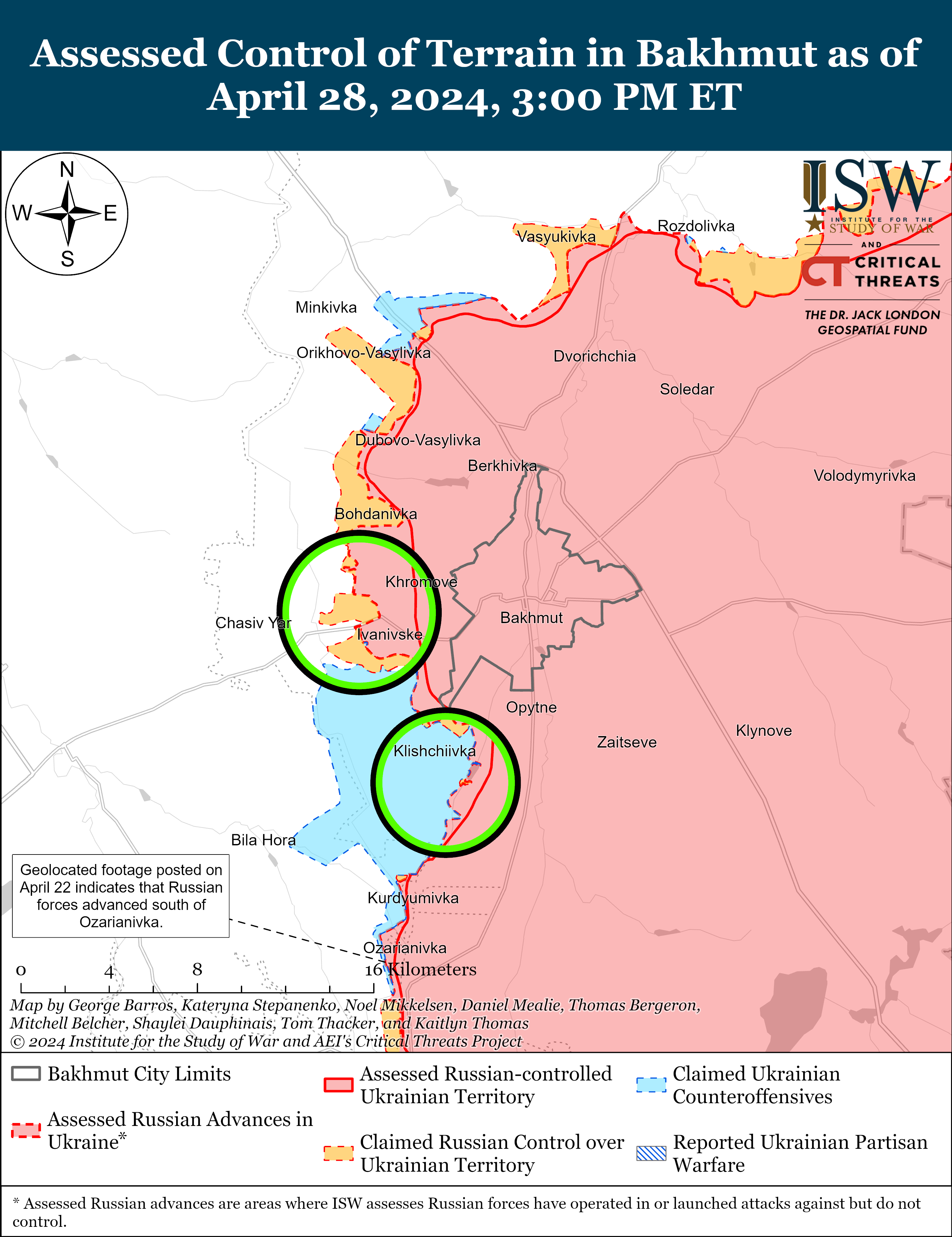 Assessed Control of Terrain in Bakhmut as of April 28, 2024, 3:00 PM ET ...