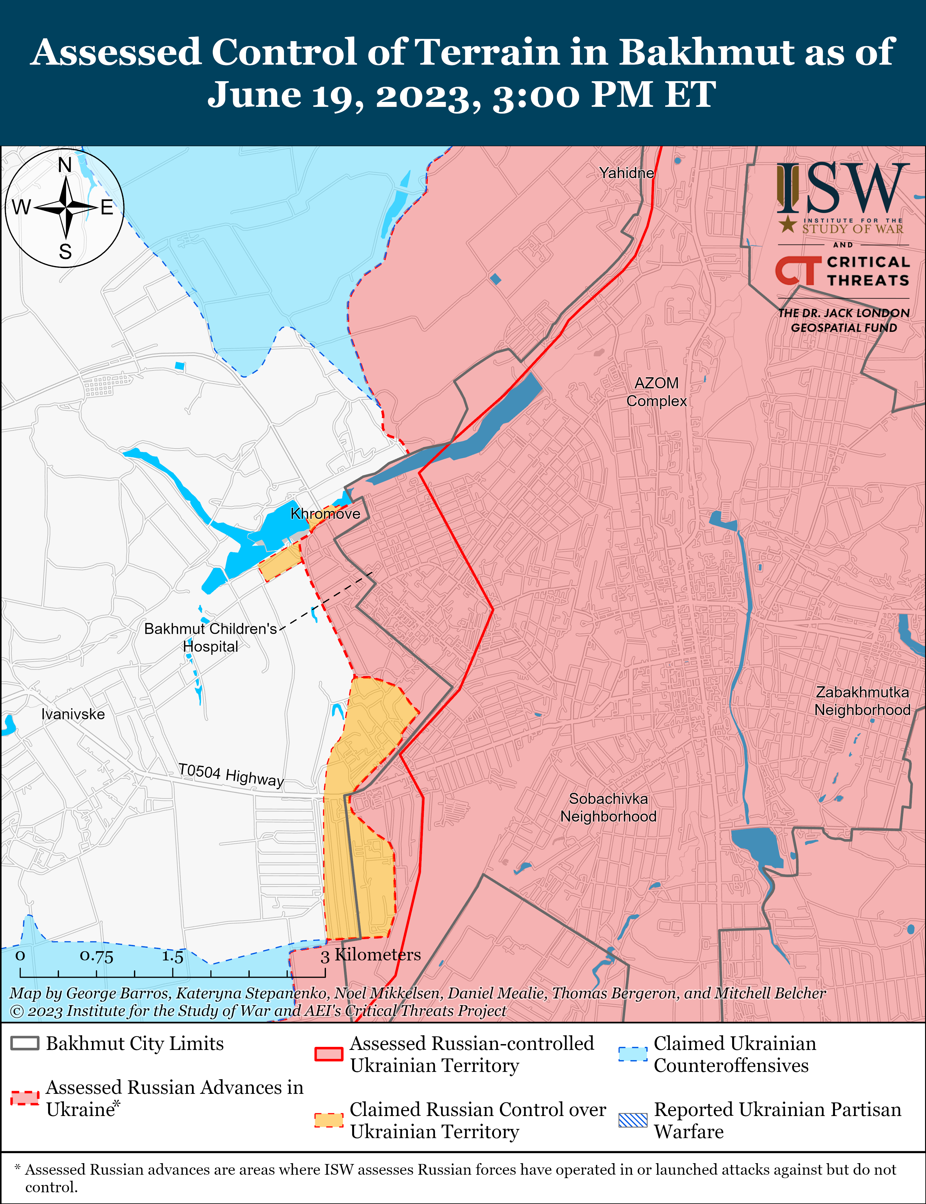 Assessed Control of Terrain in Bakhmut as of June 19, 2023, 3:00 PM ET ...