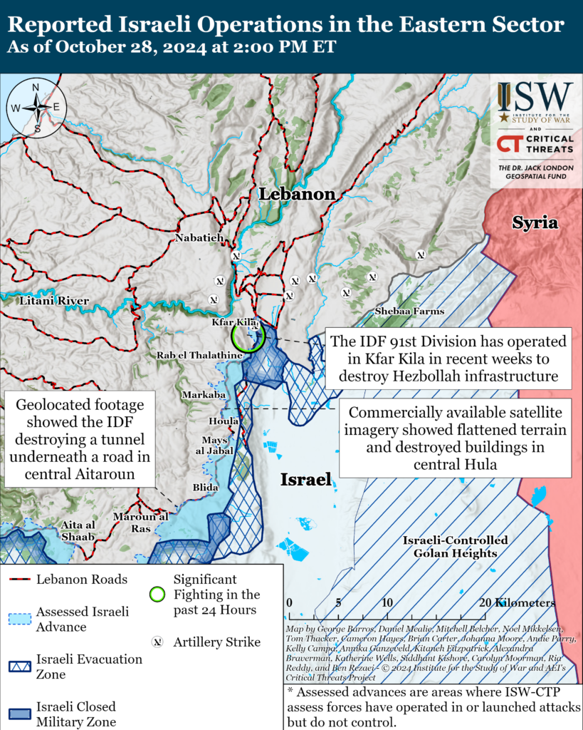 Reported Israeli Operations in the Eastern Sector as of October 28 ...