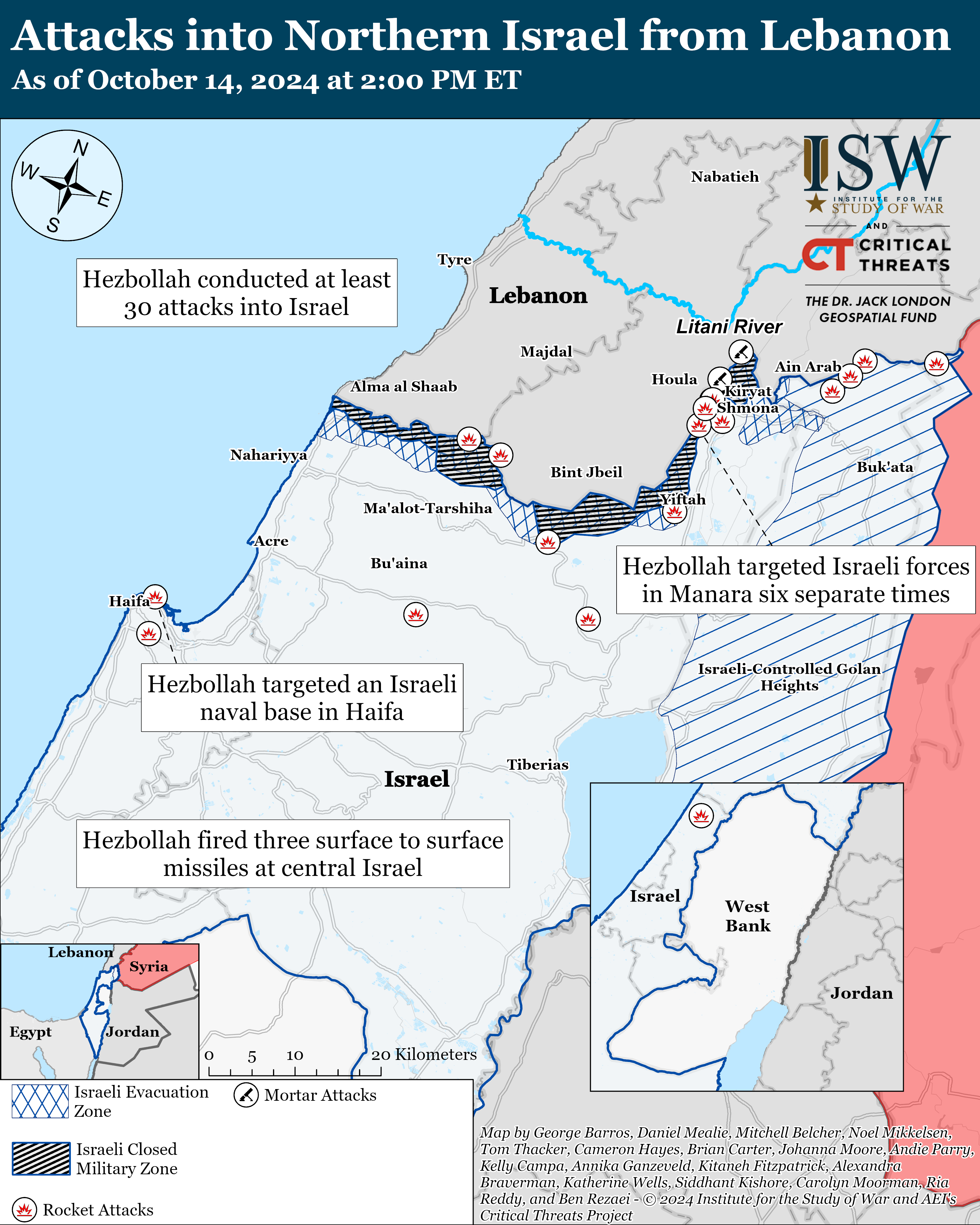 Attacks into Northern Israel from Lebanon as of October 14, 2024 at 2: ...