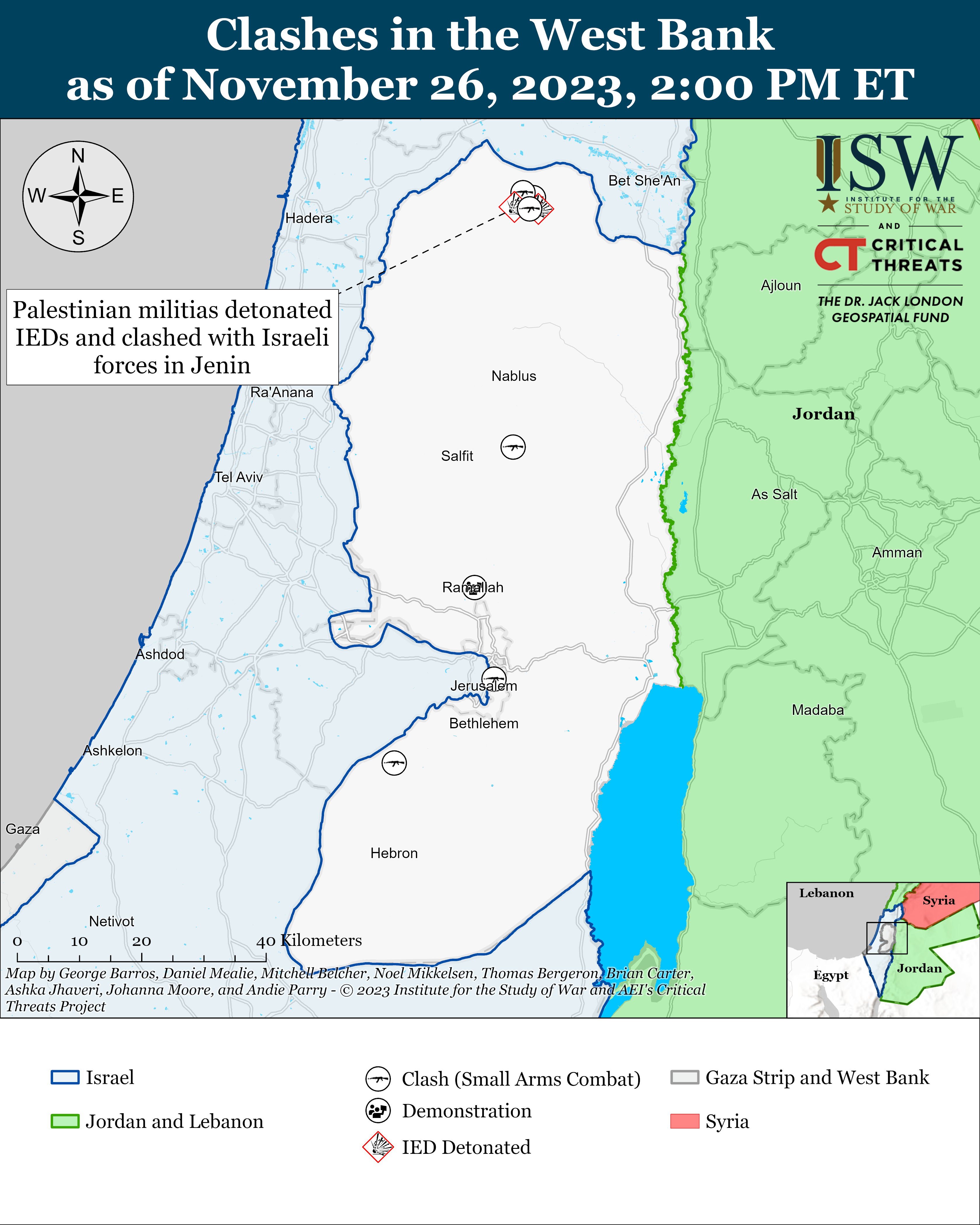Clashes in the West Bank as of November 26, 2023, 2:00 PM ET | Map Room ...