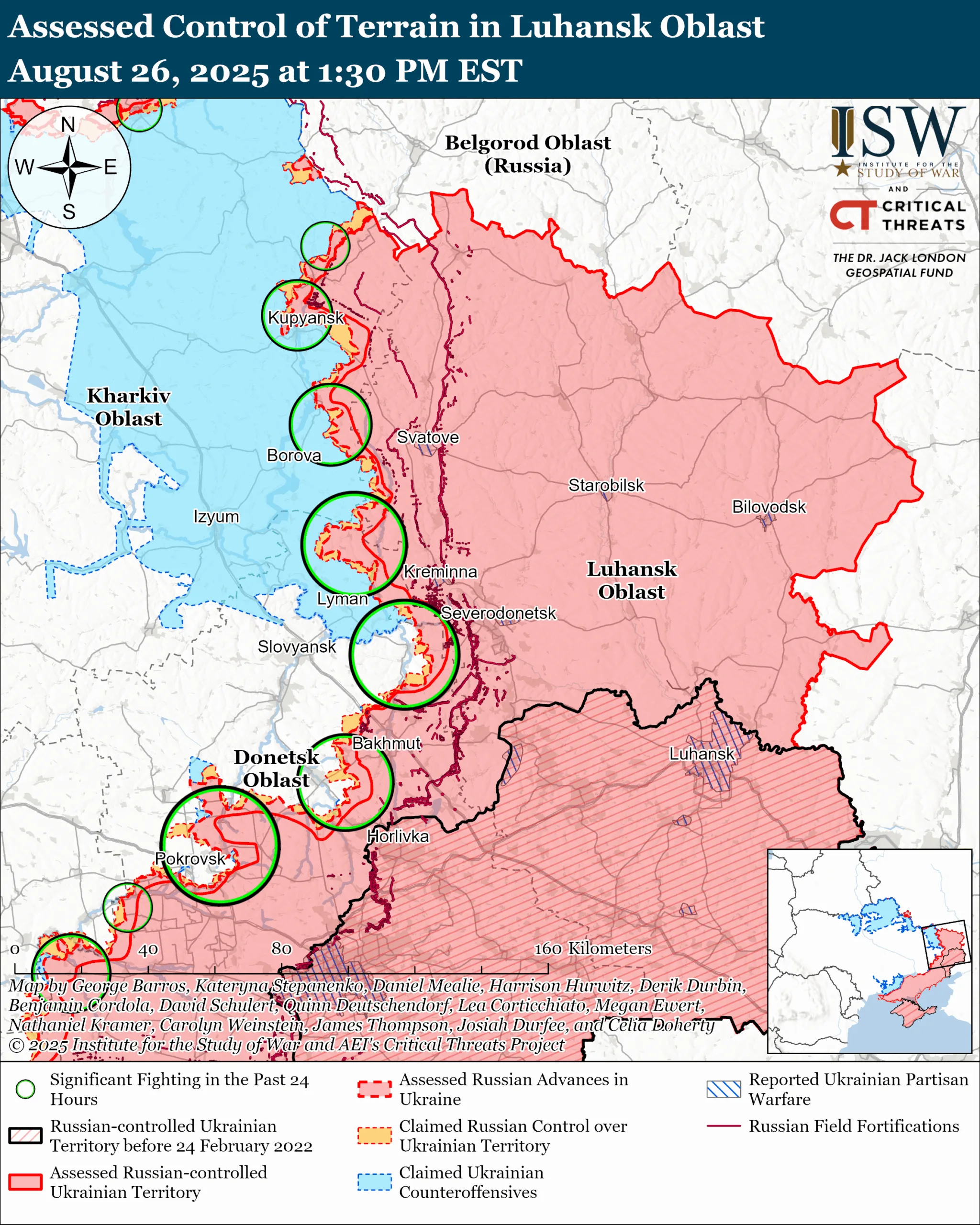 Assessed Control of Terrain in Luhansk Oblast August 26, 2025 | Map Room | ISW