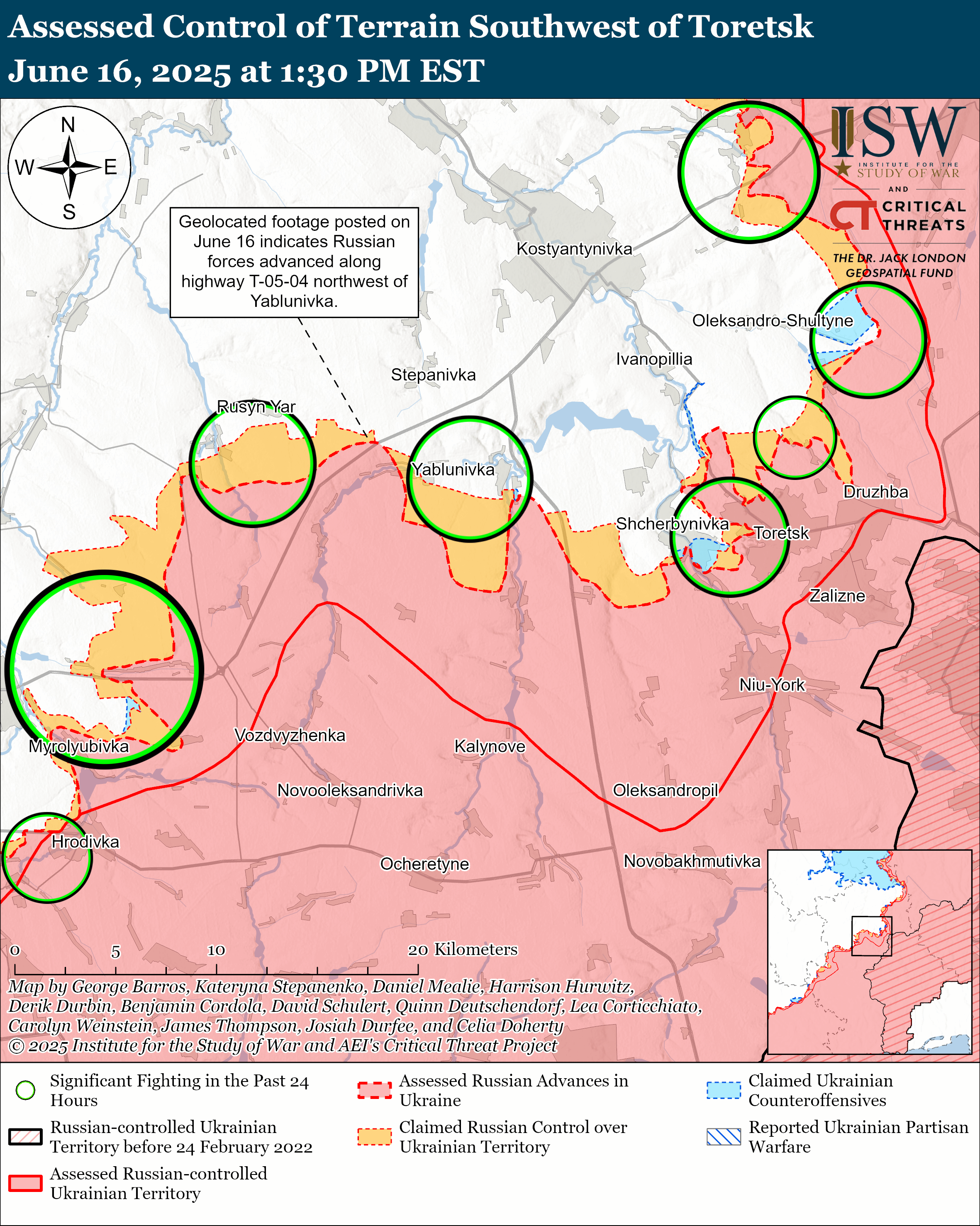 Assessed Control of Terrain Southwest of Toretsk June 16, 2025 at 1:30 ...