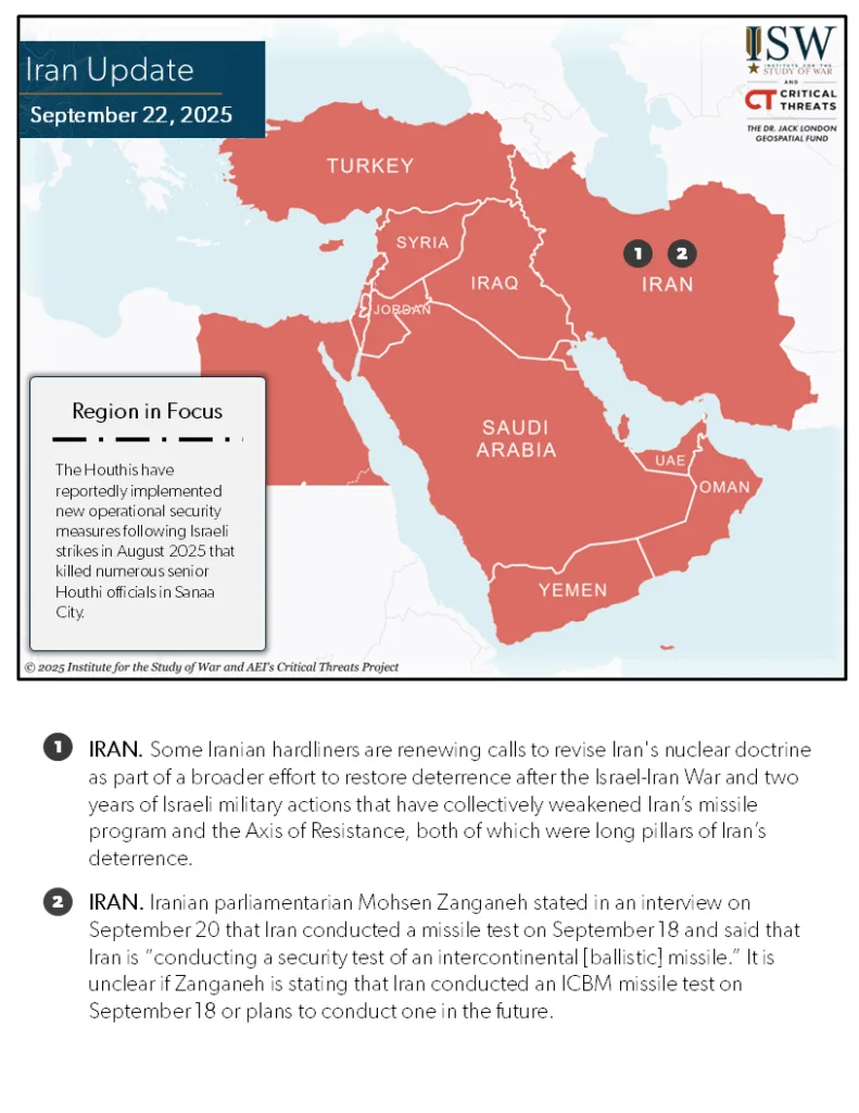 Iran Update, September 22, 2025 | ISW