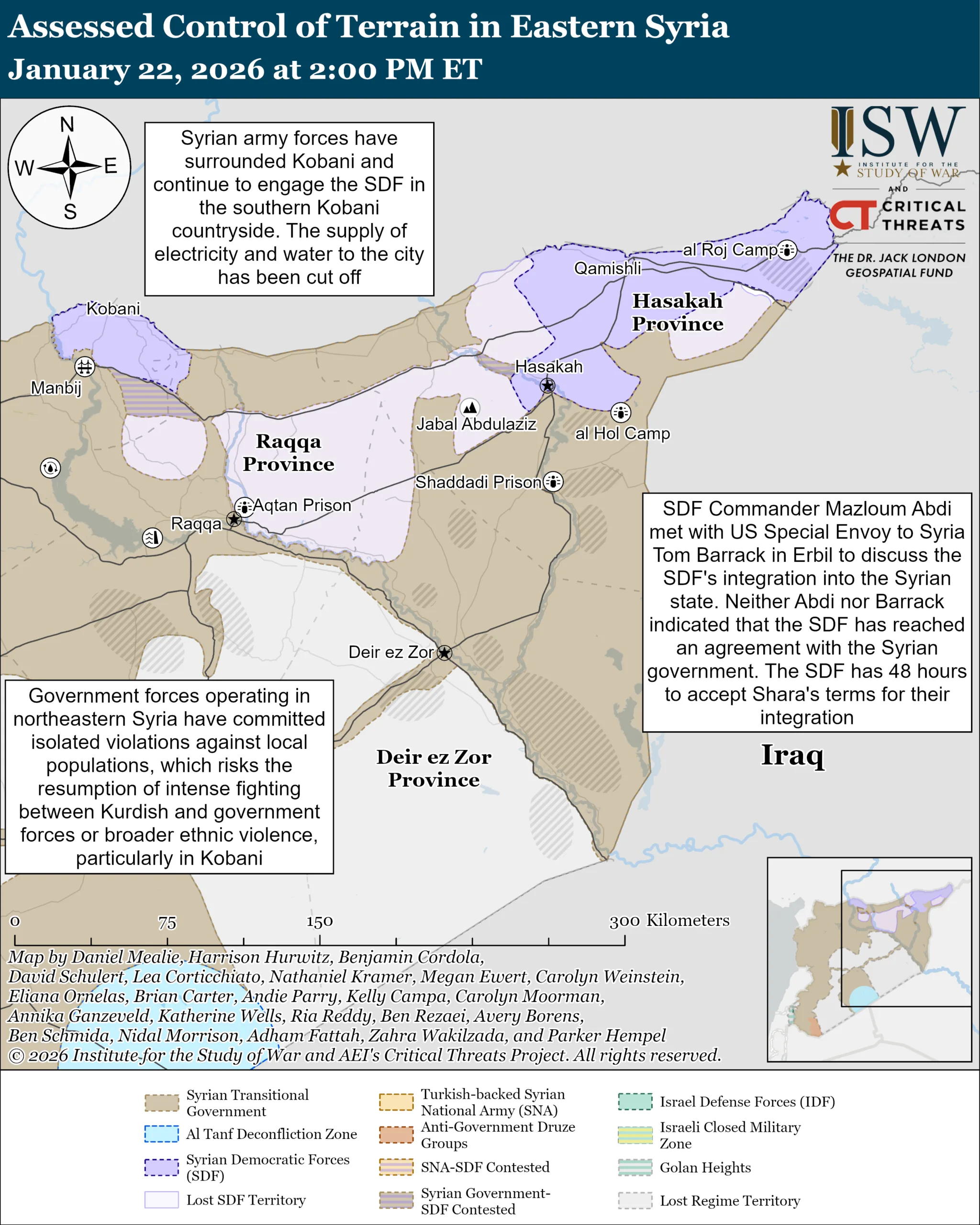 Control of Terrain in Eastern Syria, January 22, 2026 | ISW