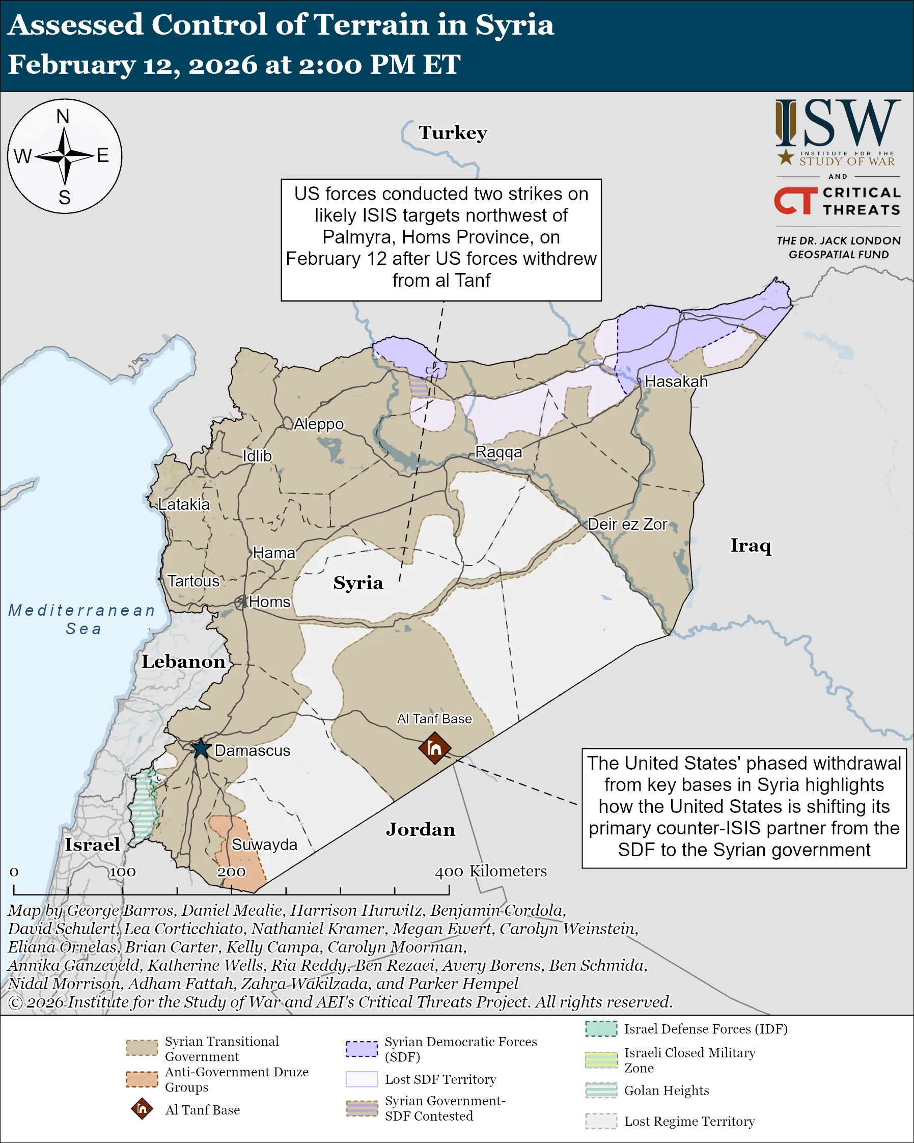 Control of terrain in Syria, February 12, 2026 | ISW