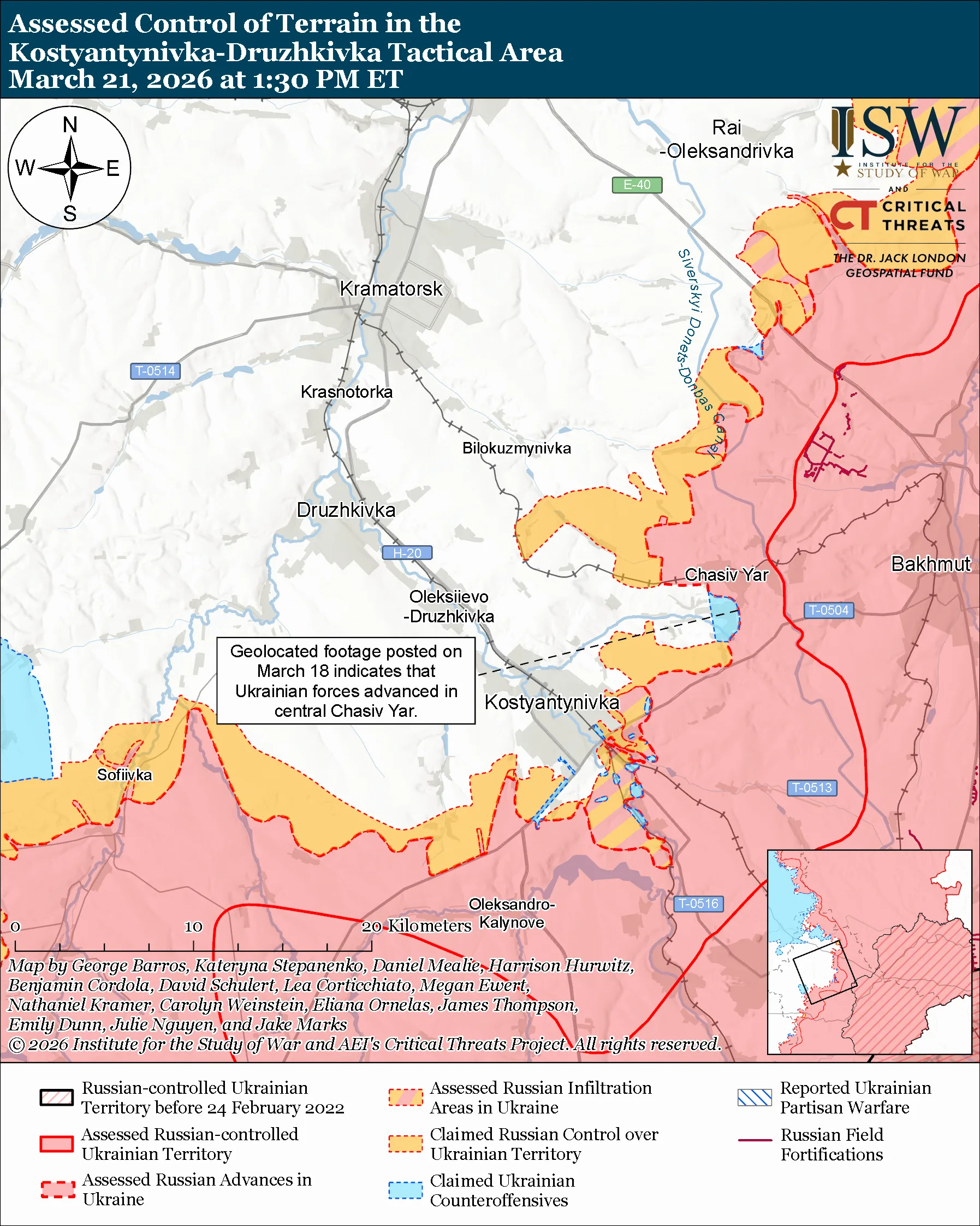 Kostyantynivka-Druzhkivka Tactical Area, March 21, 2026 | ISW